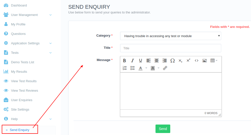 How to send an enquiry to the administrator in the SmartOAS system?