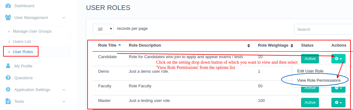 How to manage user role permissions in the SmartOAS system?