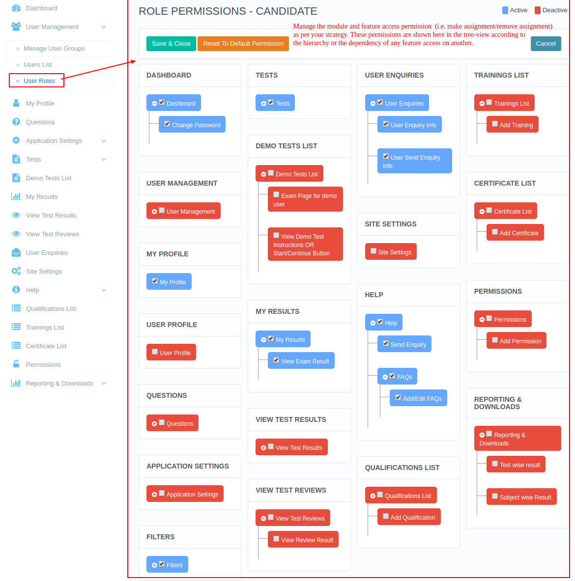 How to manage user role permissions in the SmartOAS system?